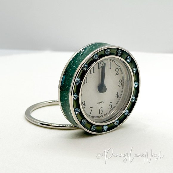 Vintage | Jewelry | Vintage Sparkle Pocket Desk Clock In Green Silver ...